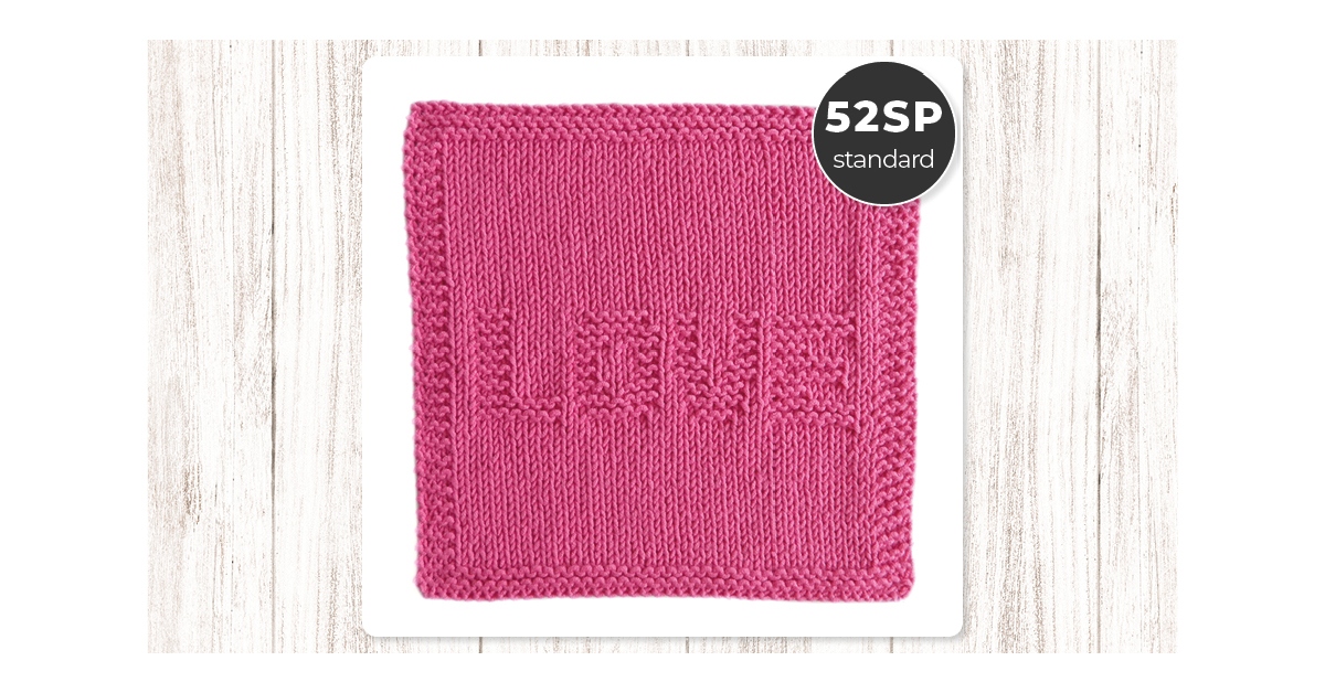 Free LOVE dishcloth: Beginner Valentine's Day knitting pattern
